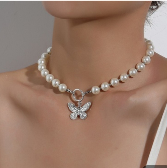 None | Jewelry | Y2k Butterfly Charm Faux Pearl Choker Necklace Y2k ...